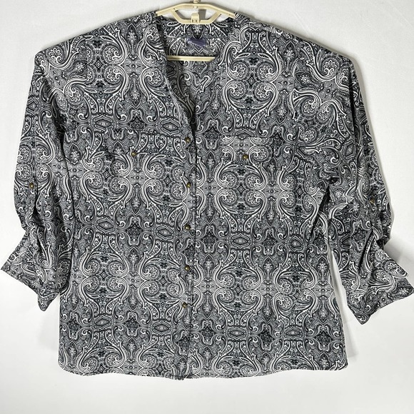Laura Scott | Tops | Laura Scott Tunic Blouse Women Plus 2x Gray White ...